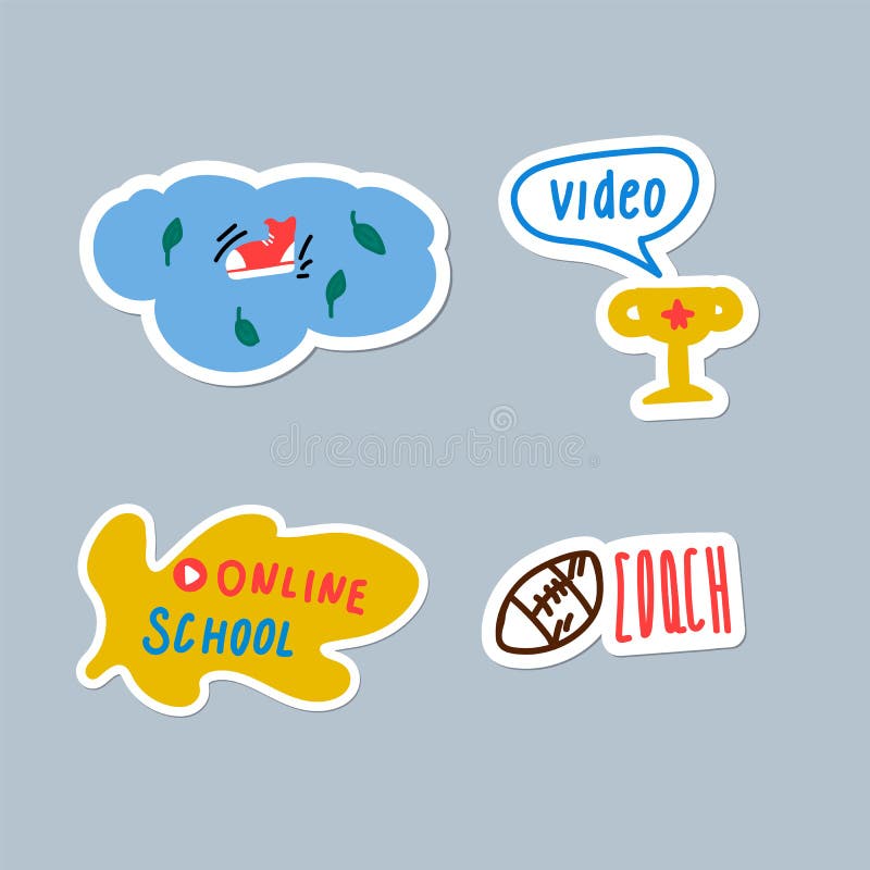 A Set of Online Learning Stickers. Hand-drawn Vector Illustrations with ...