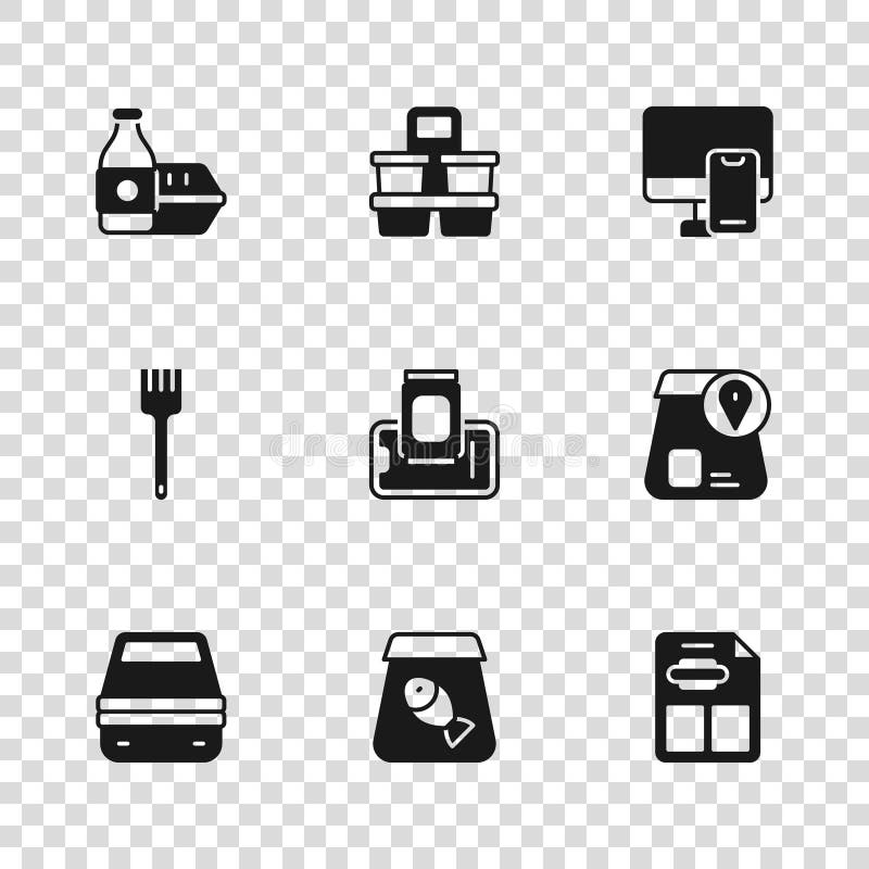 Set Online Ordering Fish, Food, Restaurant Cafe Menu, Food on Mobile, Coffee Cup To Go and Fork ...