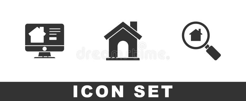 Set Online Real Estate House, House and Search Icon. Vector Stock ...
