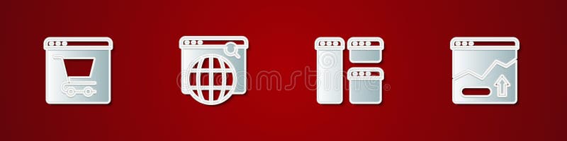 Set Online Shopping on Screen, Search Engine, Browser Window and Financial Growth Increase Icon ...