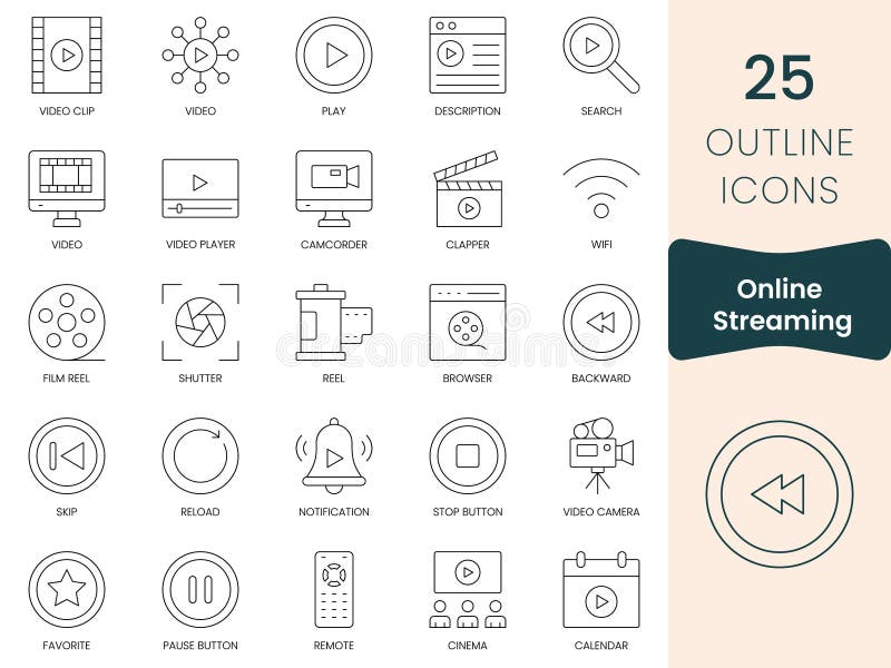 Set of Online Streaming Icons. Thin Outline Icons Pack Stock ...