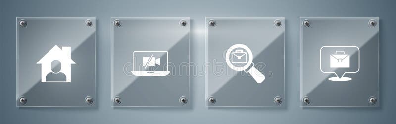 Set Online Working, Magnifying Glass with Briefcase, Video Camera Off ...
