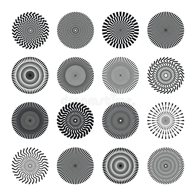 Set of Op Art Circle Design Elements. Optical Geometric Black and White ...