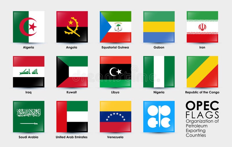Set of OPEC 13 Countries Flags. Simple Square Flags Design Icons Stock ...