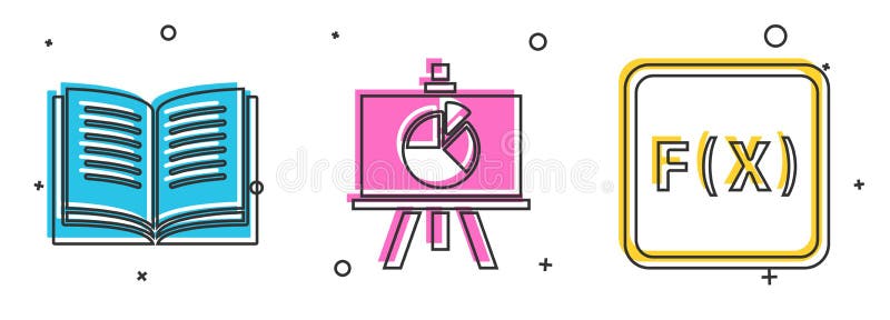 Set Open Book Chalkboard With Diagram And Function Mathematical Symbol