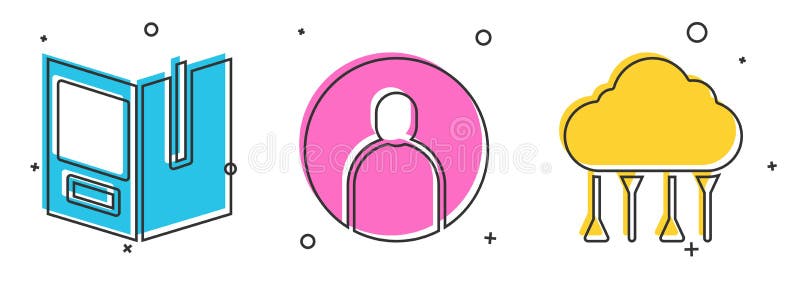 Set Open Book, Create Account Screen and Network Cloud Connection Icon ...