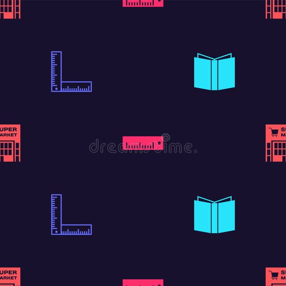 Set Open Book, Folding Ruler, Ruler and Supermarket Building on ...