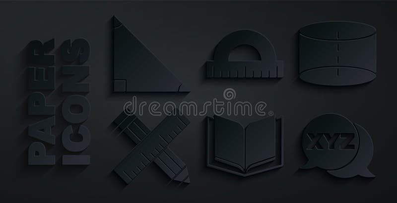 Set Open Book, Geometric Figure Cylinder, Crossed Ruler and Pencil, XYZ ...