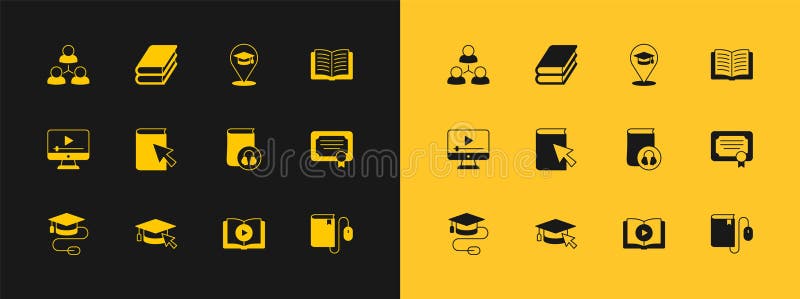 Set Open Book, Graduation Cap with Cursor, Audio, Online, Education ...