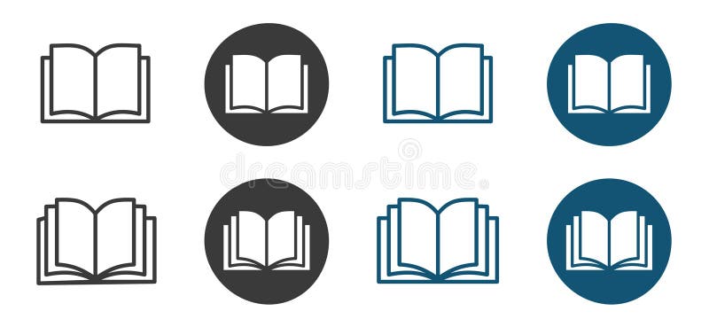 Set of Open Book Icons in Black and Blue Variations with Circle ...