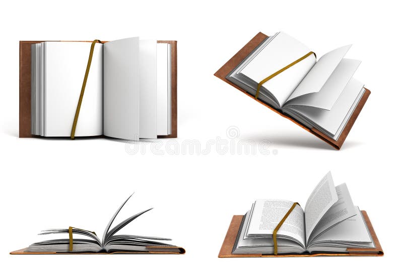 Set of Open Book in a Leather Cover 3d Render on White Stock ...