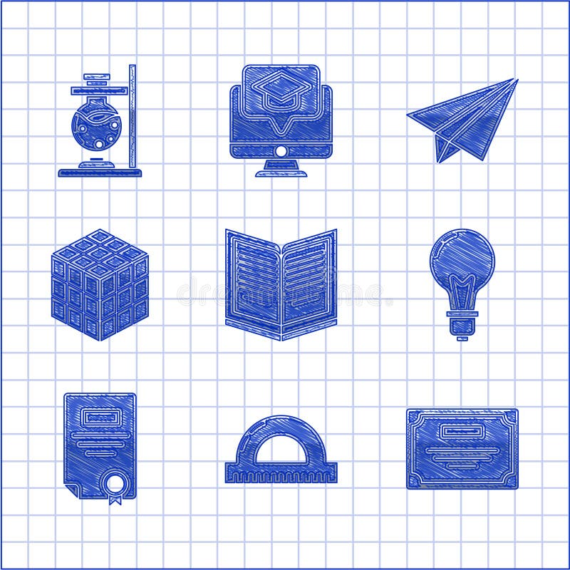 Set Open Book, Protractor Grid for Measuring Degrees, Certificate ...