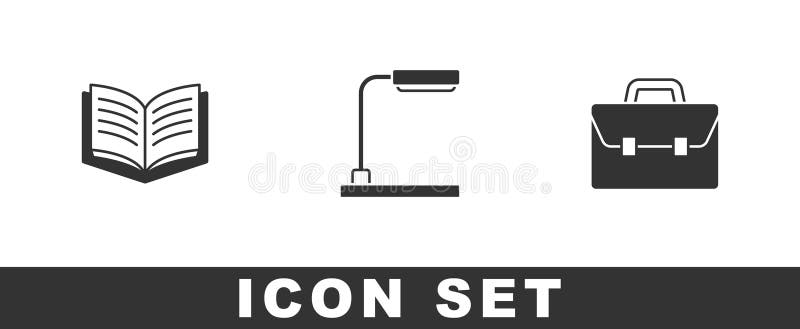 Set Open Book, Table Lamp and Briefcase Icon. Vector Stock Vector ...