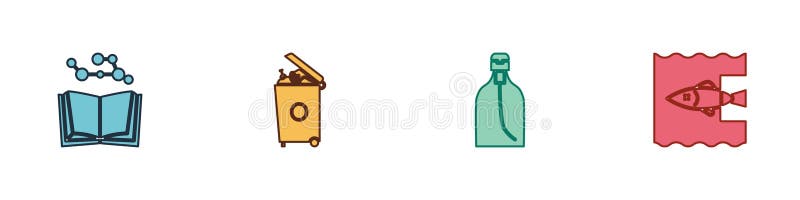 Set Open Book, Trash Can, Bottle of Liquid Soap and Stop Ocean Plastic ...