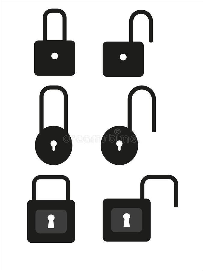 Set of Open and Closed Black and White Locks Stock Vector ...