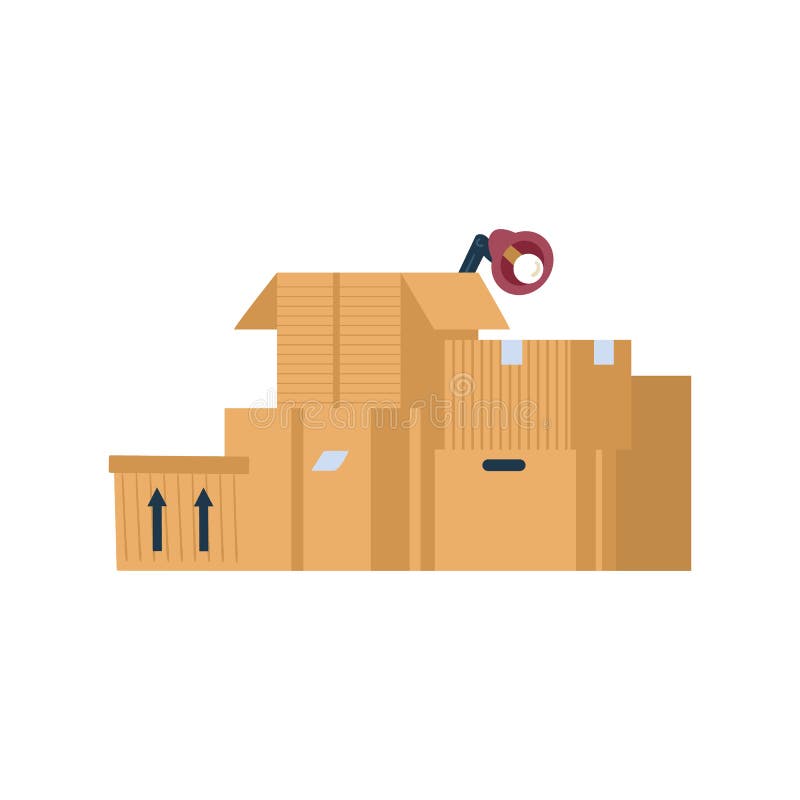 Set of Open and Closed Cardboard Boxes for Moving Relocation of Office ...