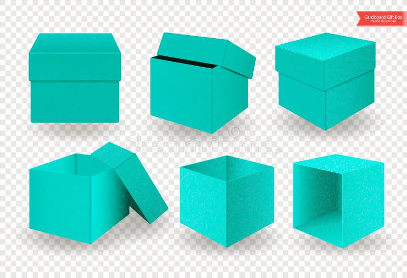Set of Open and Closed Cardboard Green Blue Boxes with Lids or Covers ...
