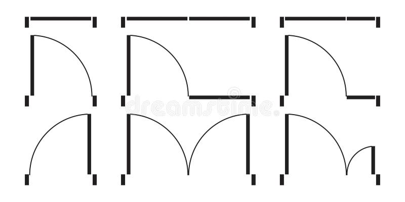 Set of Open and Closed Door Icons for Floor Plan Project. Entrance or ...