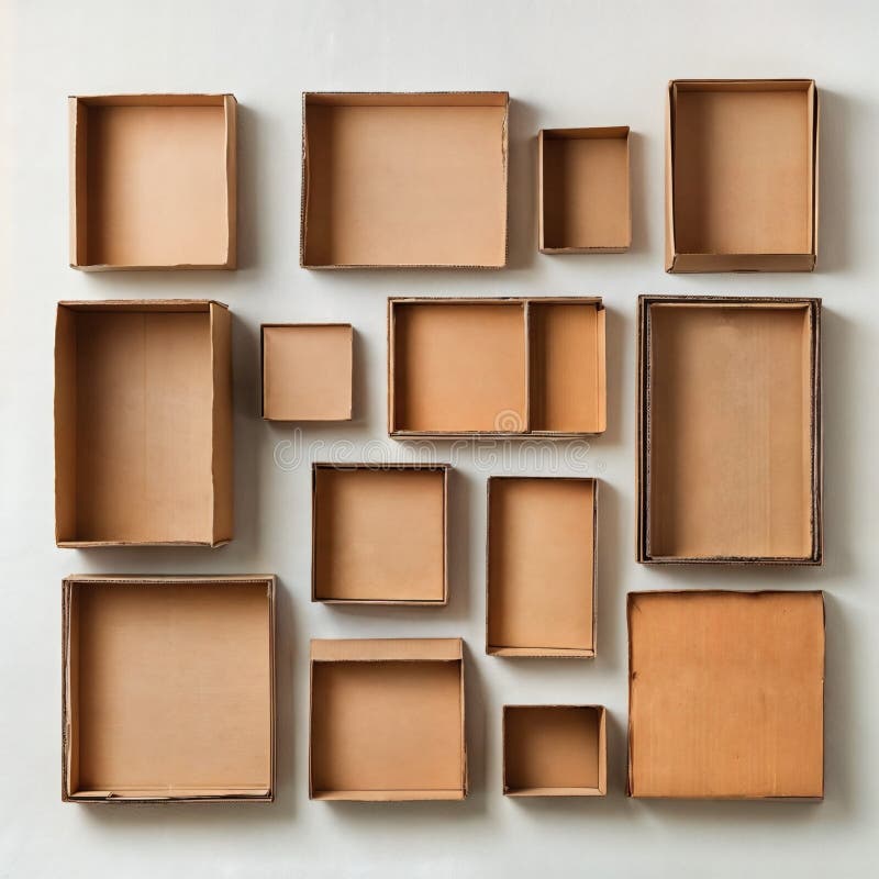 Set of Open Empty Cardboard Boxes Cut Out on White Background Stock ...
