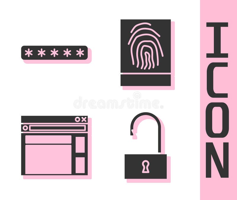 Set Open Padlock, Password Protection, Website Template and Fingerprint ...