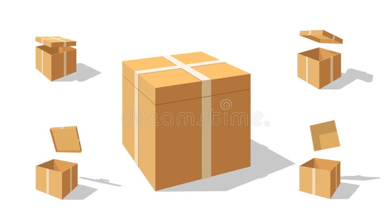 Set of Opening Boxes at Different Angles in Perspective. Carton Gift ...