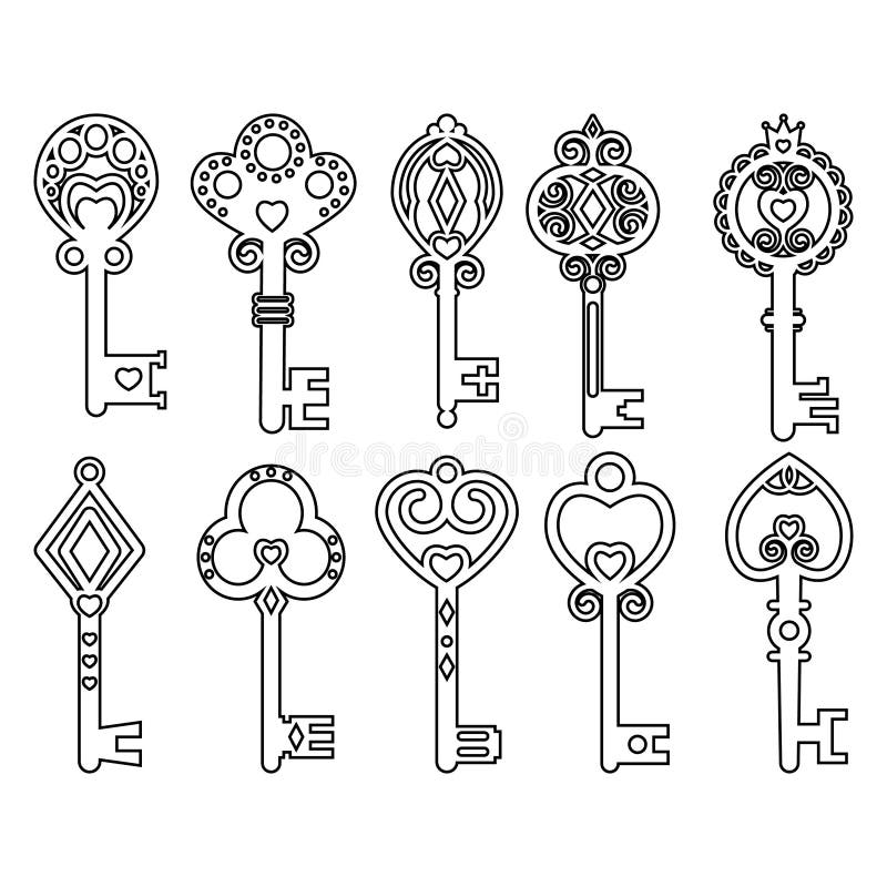Set of contour keys stock vector. Illustration of password - 207828899