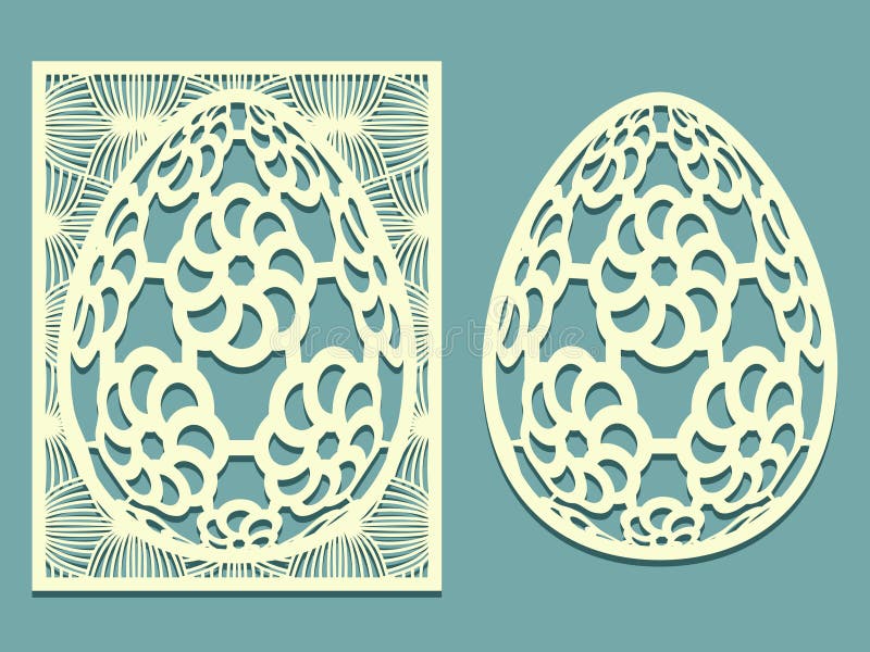 Set of Openwork Eggs with Lace Ornament. Laser Cutting Oval and ...