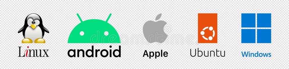 Set of Operating System Logo: Linux, Android, Mac Os, Ubuntu, Windows ...