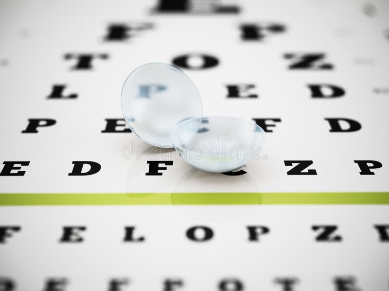 Set of Optical Lenses Standing on Eye Test Chart. 3D Illustration Stock ...