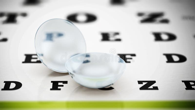 Set of Optical Lenses Standing on Eye Test Chart. 3D Illustration Stock ...