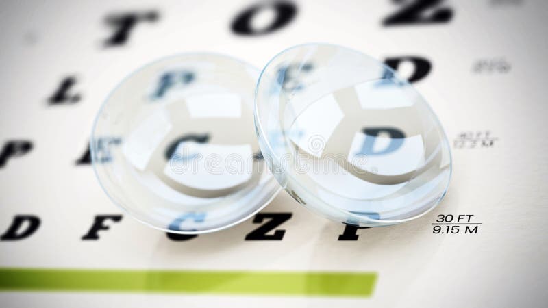 Set of Optical Lenses Standing on Eye Test Chart. 3D Illustration Stock ...