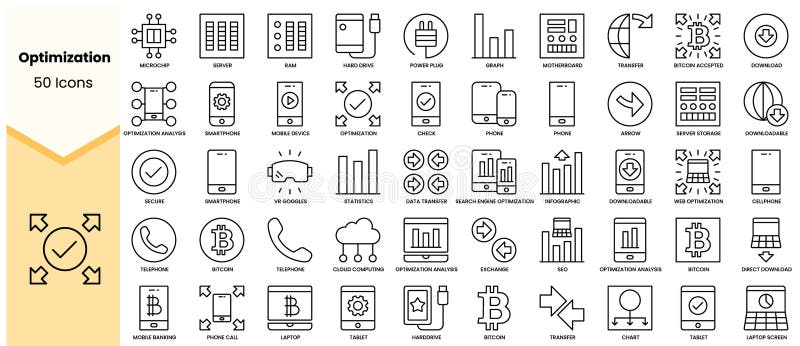Set of Optimization Icons. Simple Line Art Style Icons Pack Stock ...