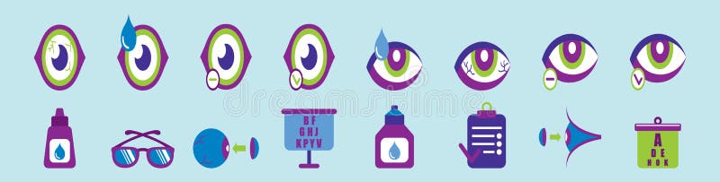 Set of Optometry Cartoon Icon Design Template with Various Models ...