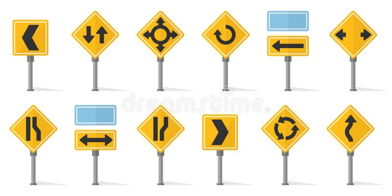 Set of Orange Arrow Road Signs with Shadow in a Flat Design Stock ...