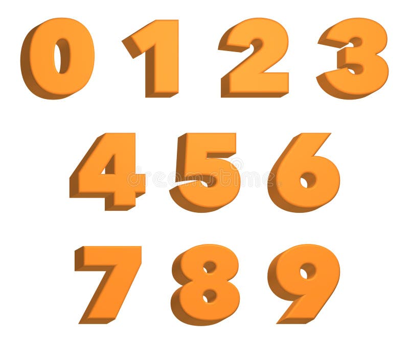 Set of Orange 3d Numbers on White Background, 3d Rendering, Graphic ...