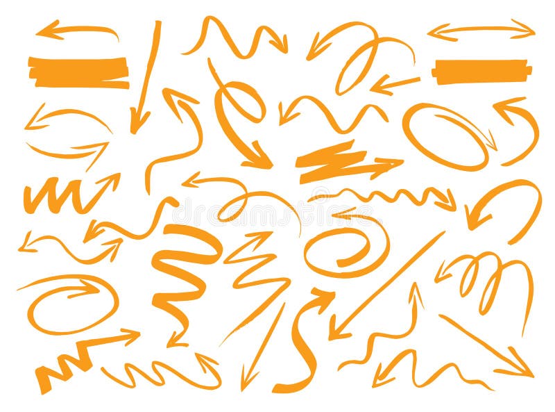 Set of Yellow Drawing Arrows. Vector Illustration. Stock Illustration ...