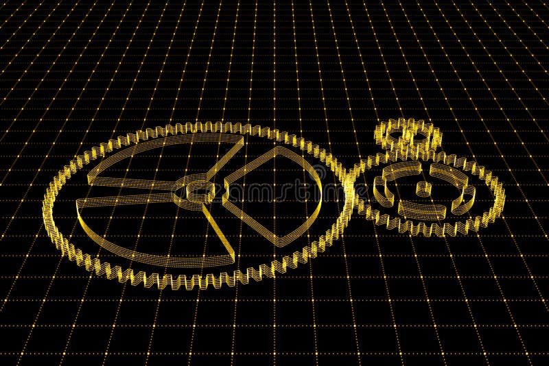 Set of Orange Gears and Cogs on Virtual Screen Stock Illustration ...
