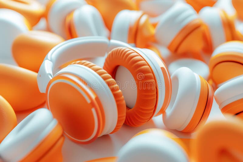 A Set of Orange Headphones Highlighted on a White Background Stock ...