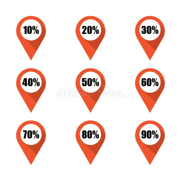 Set of Orange Map Pins with Different Percentage. Stock Vector ...