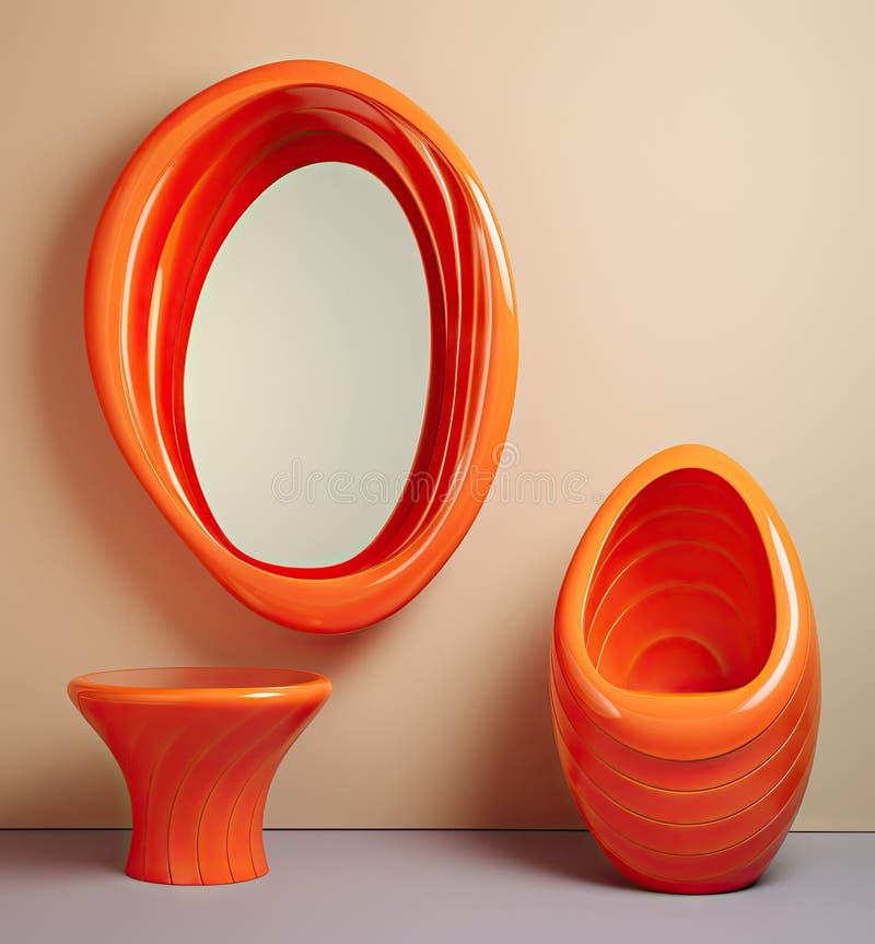 A Set of Orange Mirrors and a Vase Stock Illustration - Illustration of vase, design: 289200146