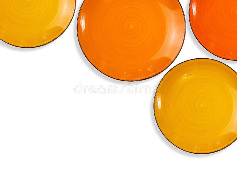 Set of Orange Plates in the Form of a Frame on White Isolated, Top View ...