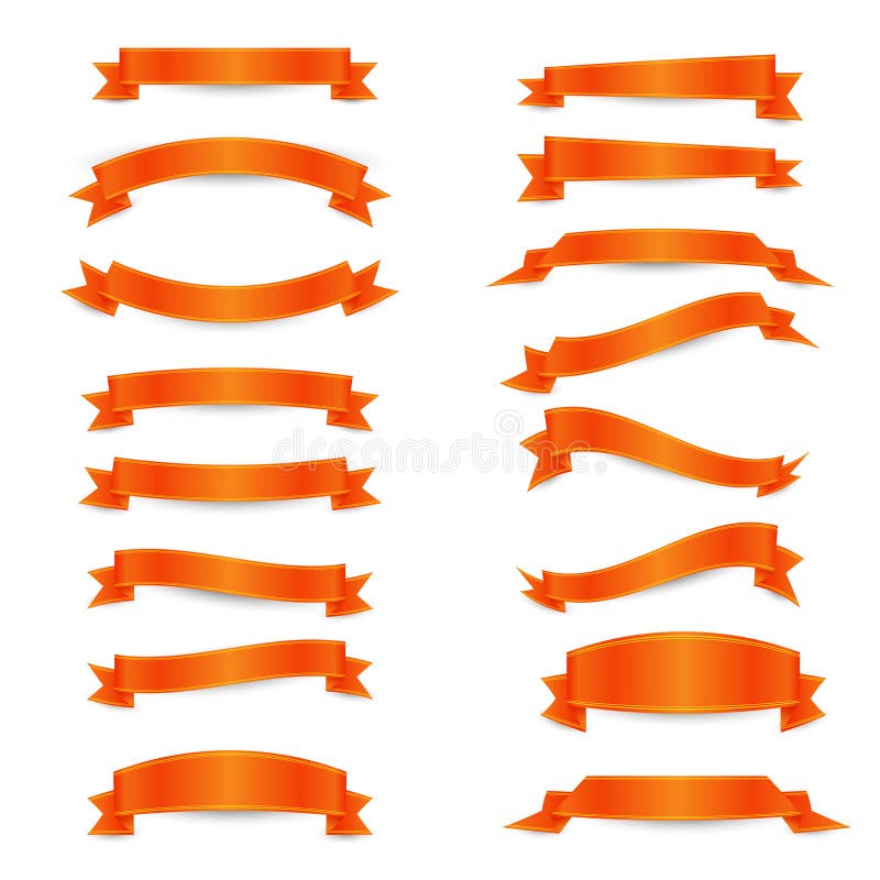 Set of the Orange Ribbons with Yellow Straights Stock Vector ...