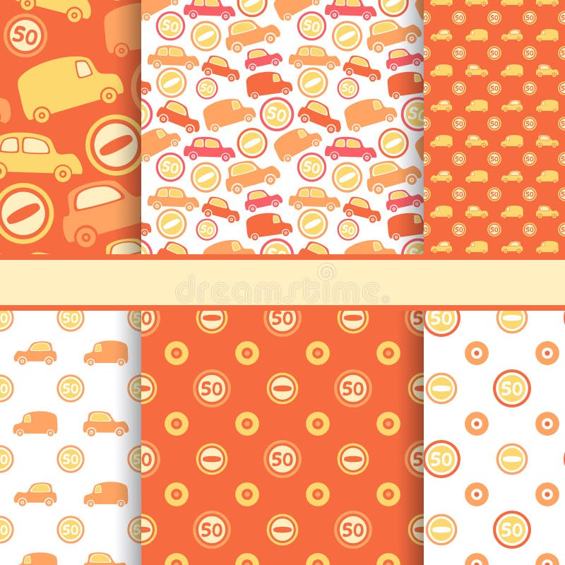 Set of Orange Seamless Toy Cars Patterns Stock Illustration ...