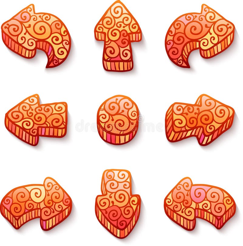 Set of Orange Vector Doodle Ornate Arrows Stock Vector - Illustration ...
