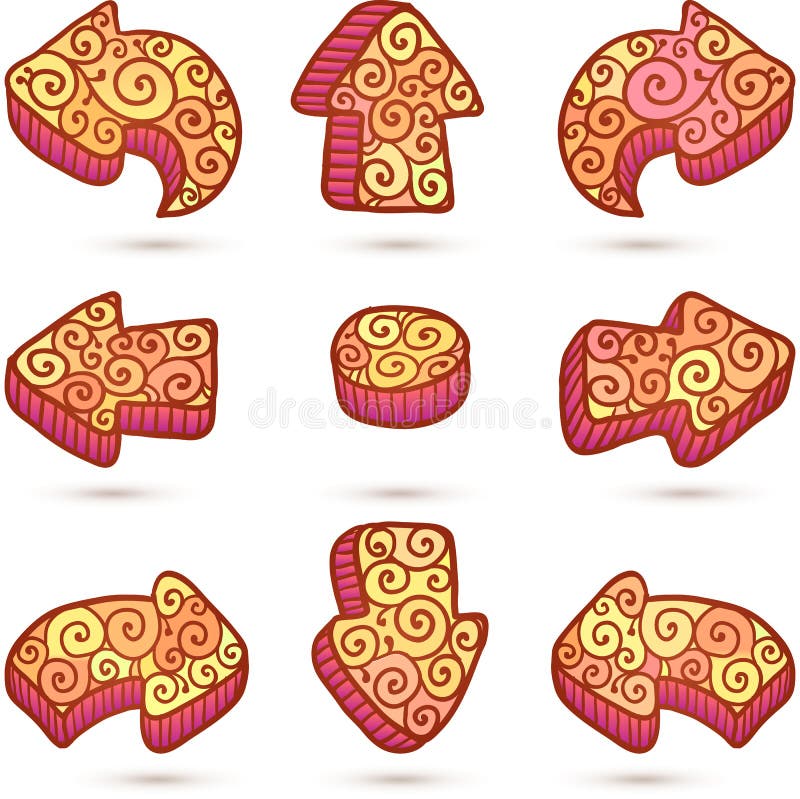 Set of Orange Vector Doodle Ornate Arrows Stock Vector - Illustration ...
