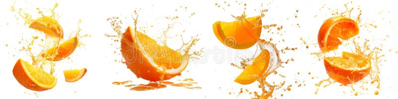 Set of Oranges Exploding and Bursting into Pieces with Juice Splatters ...
