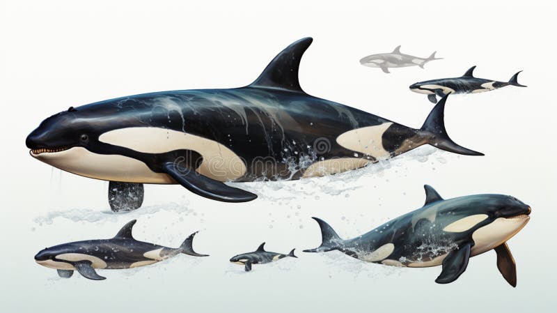 Set of Orca Killer Whales White Background Stock Illustration ...