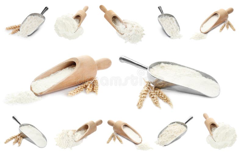 Set of Organic Flour on White Background Stock Photo - Image of ...