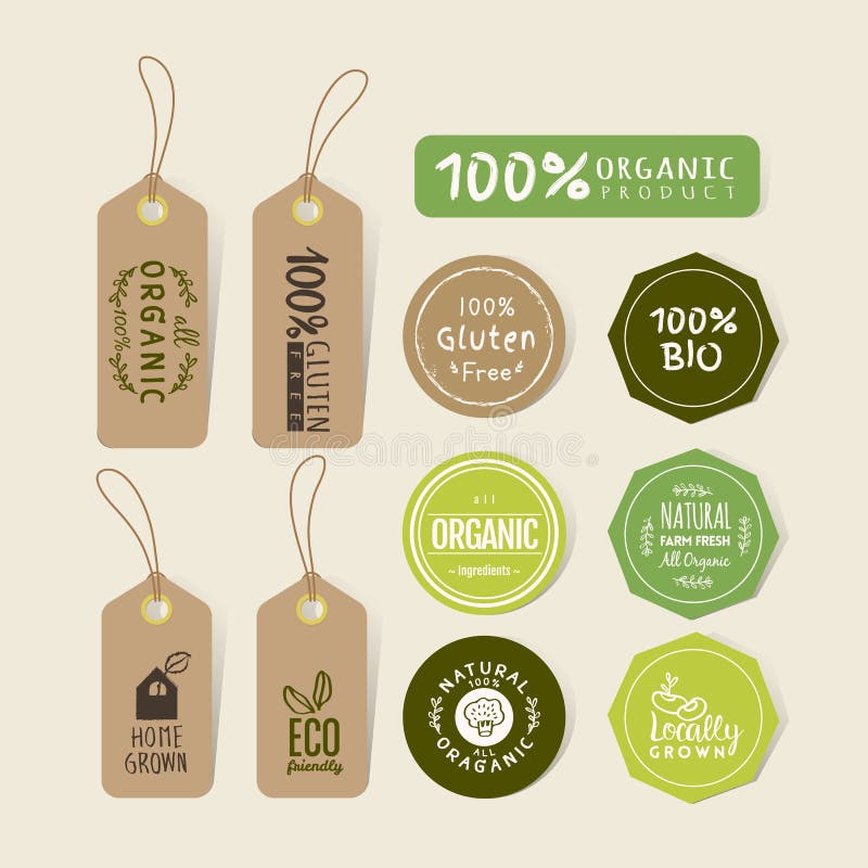 Set of Organic Food Tag and Label Sticker Design Stock Vector ...