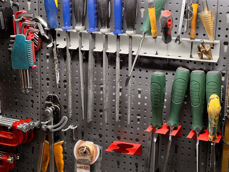 Set Organized Different Tools Hanging Wall Garage Stock Photos - Free ...